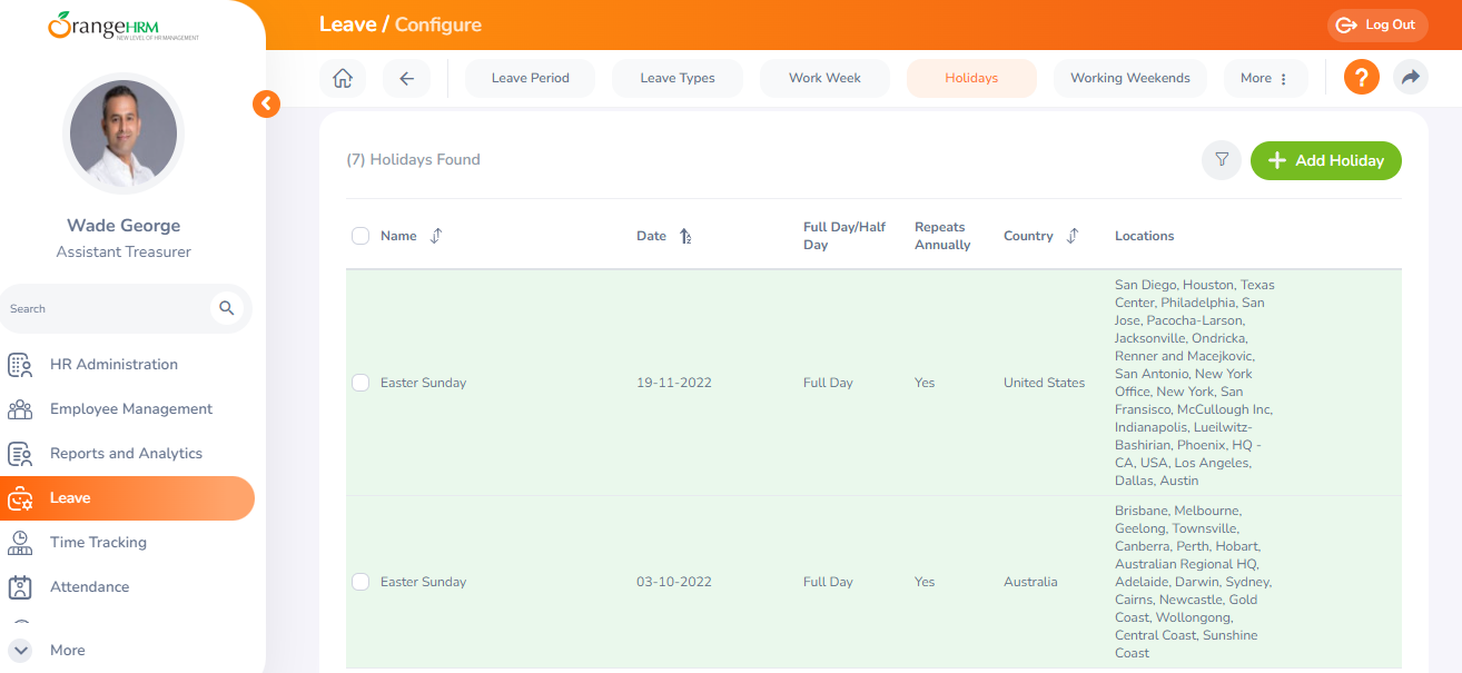How to configure holidays – OrangeHRM