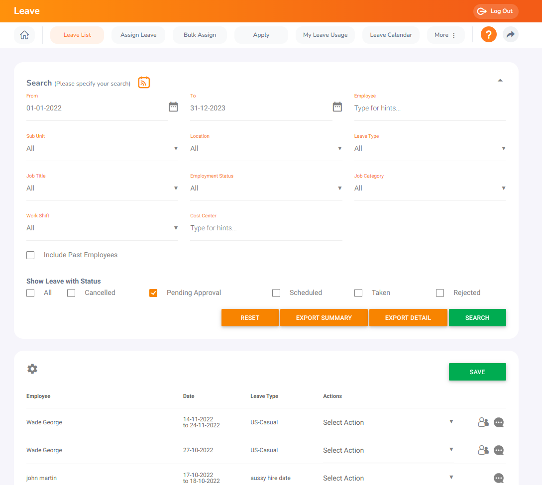 How to view and manage leave requests through Leave List – OrangeHRM