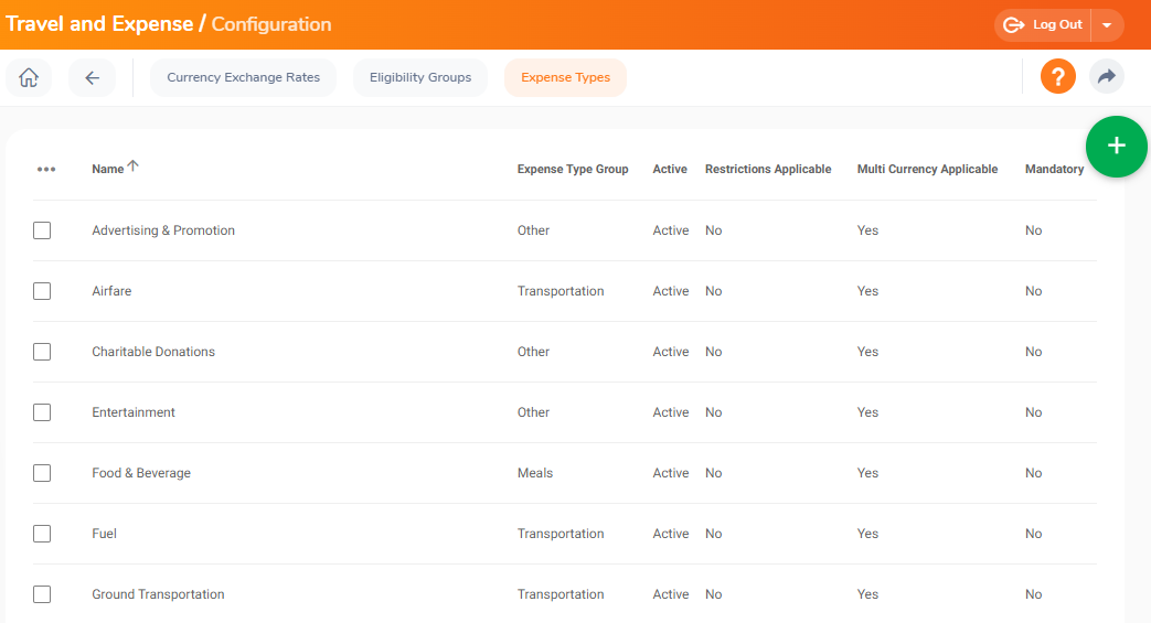 View and setup expense types – OrangeHRM