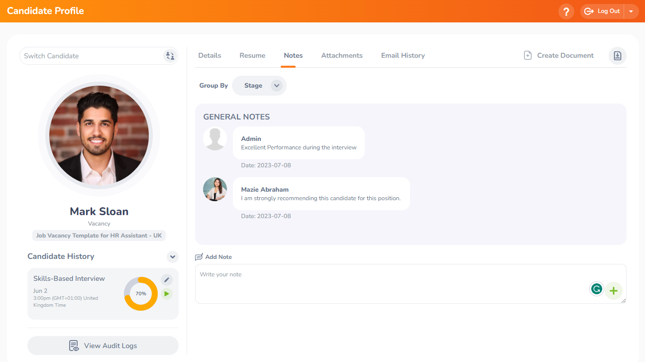 How to view and manage a candidate profile – OrangeHRM