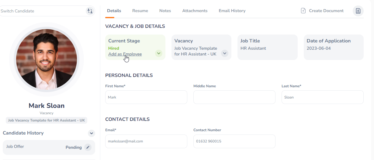How to view and manage a candidate profile – OrangeHRM
