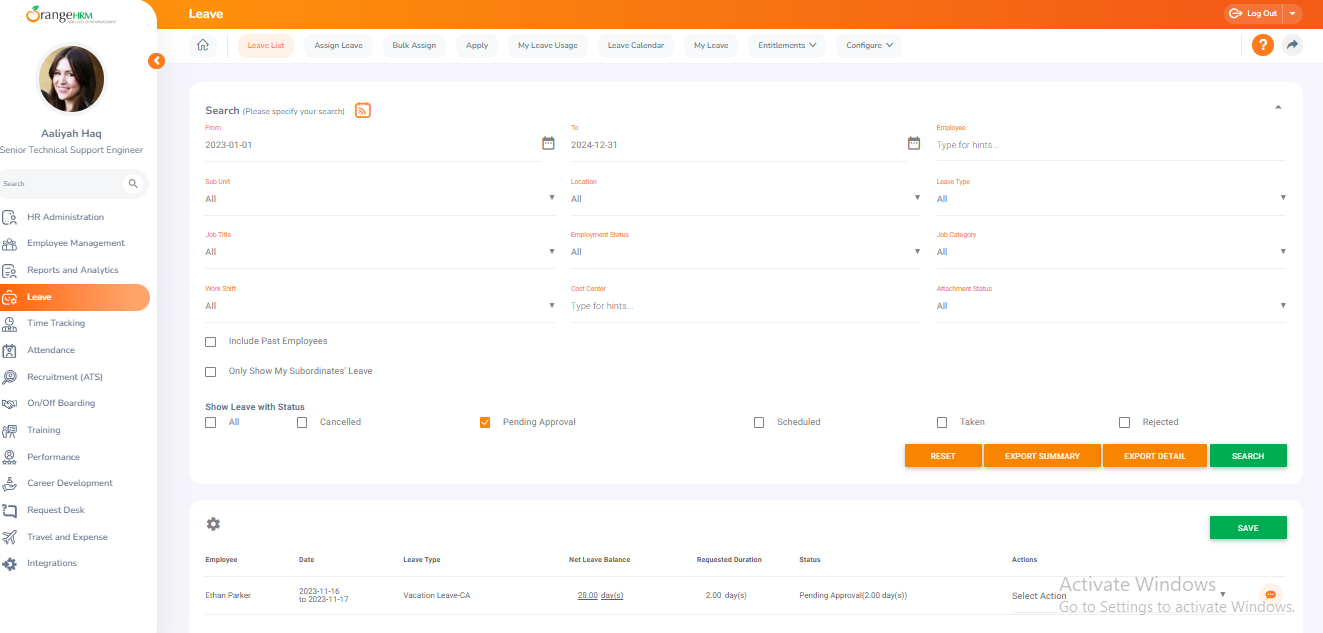How to view and manage leave requests through Leave List – OrangeHRM