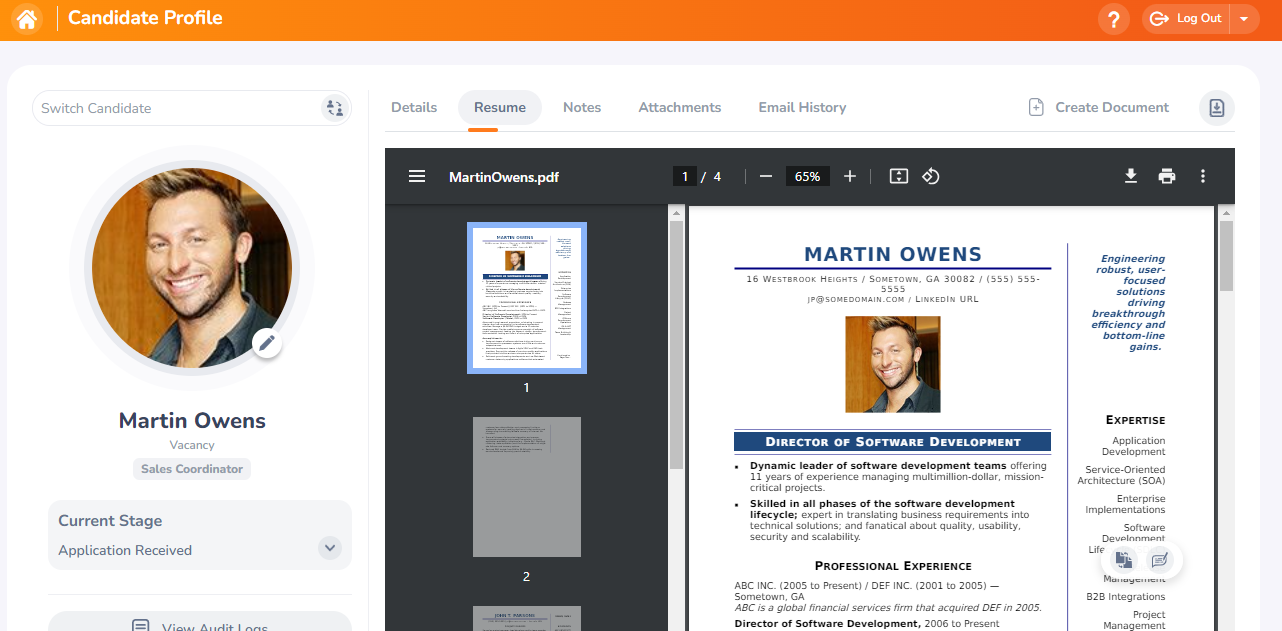 How to view and manage a candidate profile – OrangeHRM