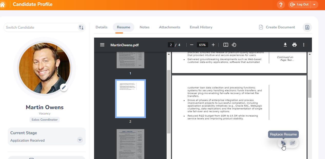 How to view and manage a candidate profile – OrangeHRM