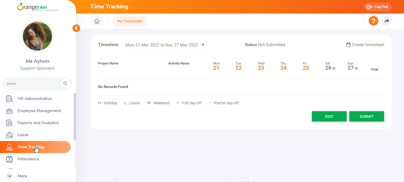 How to submit your timesheets – OrangeHRM