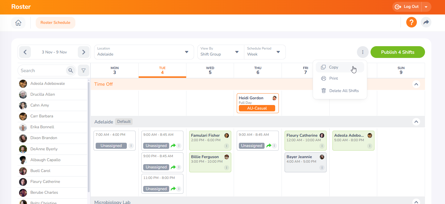 How to Copy a Roster Schedule to another week – OrangeHRM